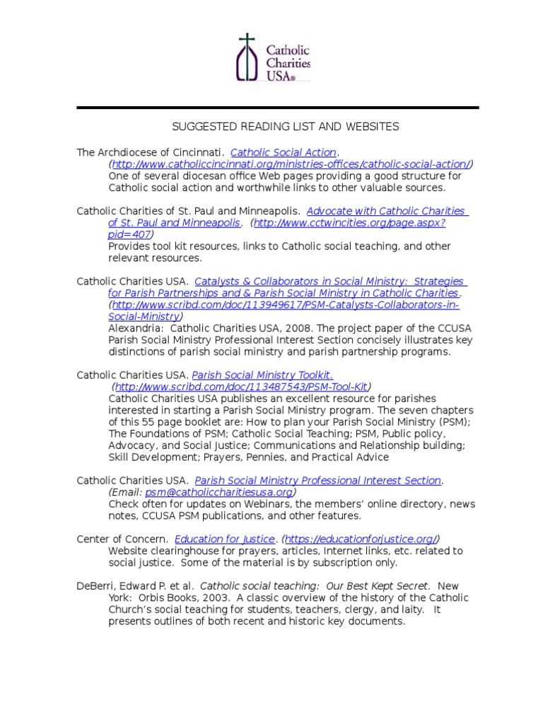 Catholic Social Action Resources List | PDF | Catholic Social Teaching ...