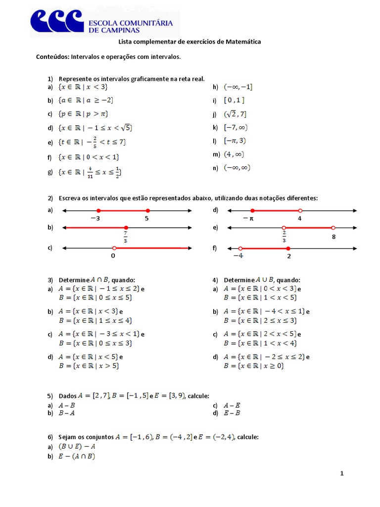 Intervalos Reais Exercício | PDF