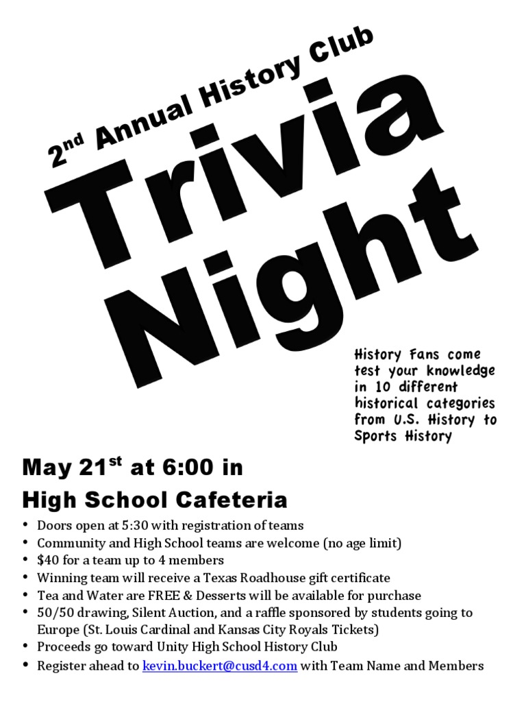 2nd Annual History Trivia Night Flyer | PDF | Social Science | Travel