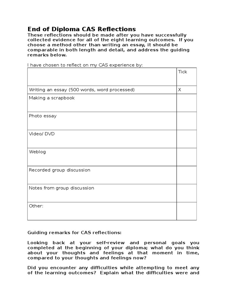 End of Diploma CAS Reflections: I Have Chosen To Reflect On My CAS ...