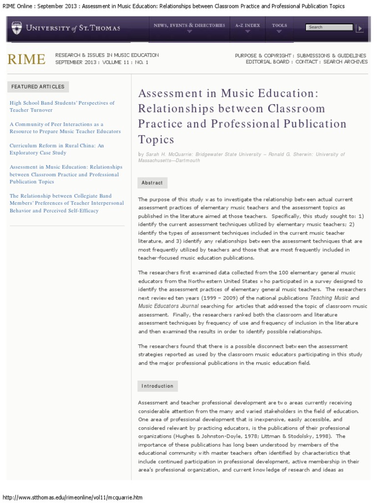 Assessment in Music Education Relationships Between Classroom Practice ...