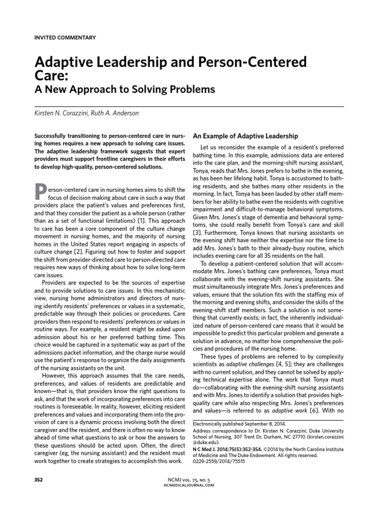 Adaptive Leadership and Person-Centered Care:: A New Approach To ...