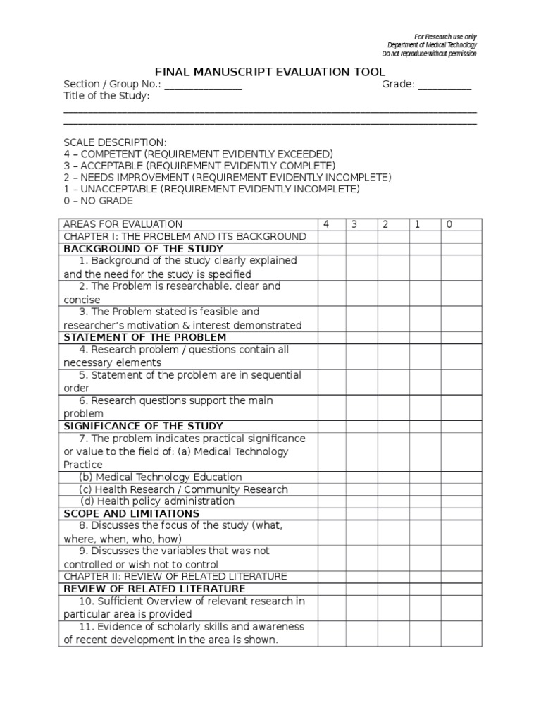 Evaluation Tool for Assessing the Quality of a Medical Technology ...
