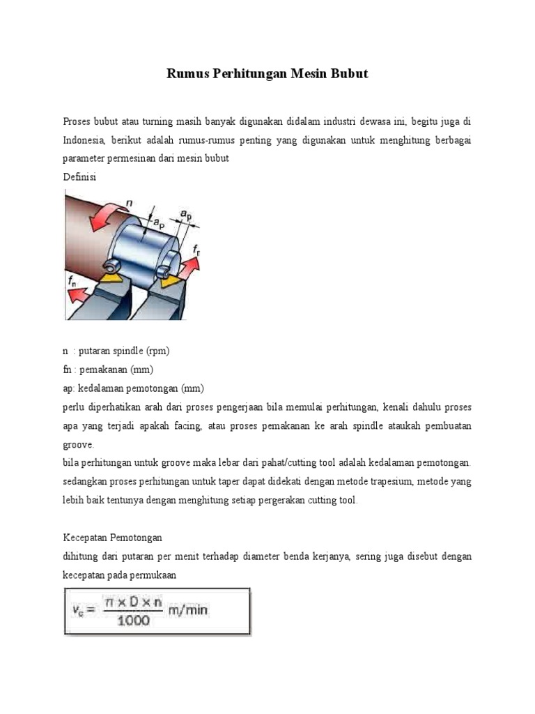 Rumus Perhitungan Mesin Bubut | PDF | Metode & Bahan Ajar