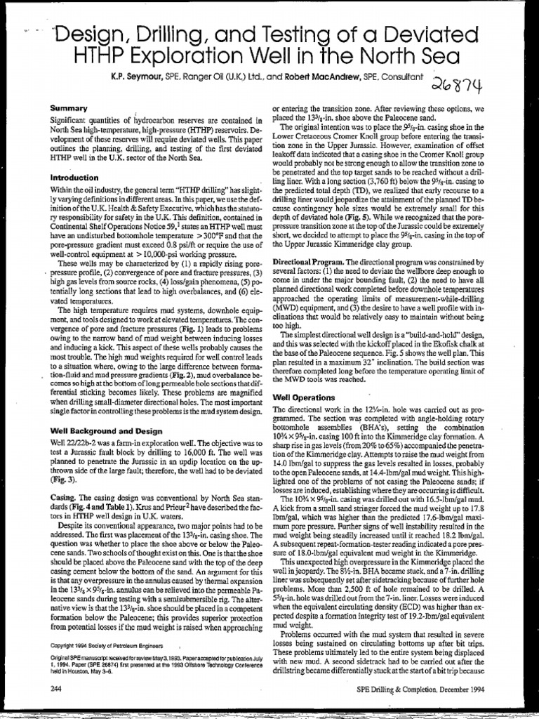 Design Drilling & Testing of A Deviated HTHP Exploration Well in The ...