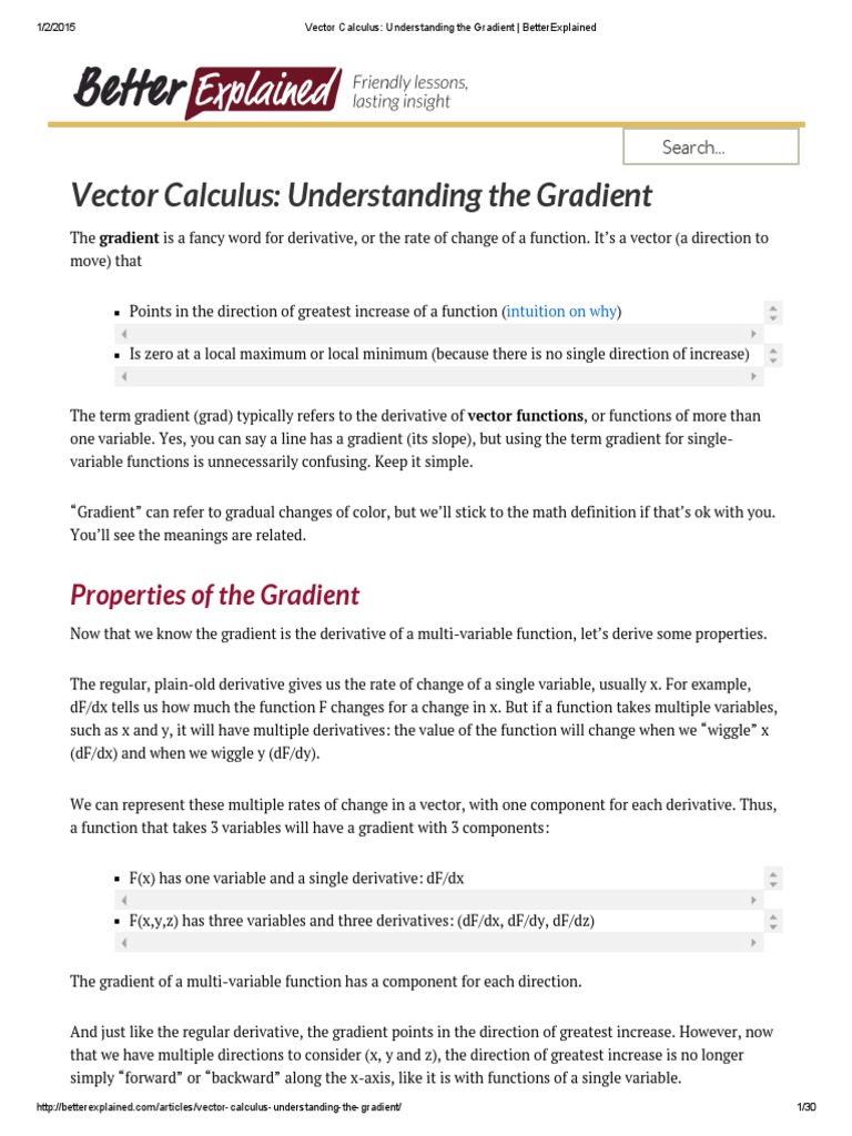 Vector Calculus - Understanding The Gradient - BetterExplained | PDF ...