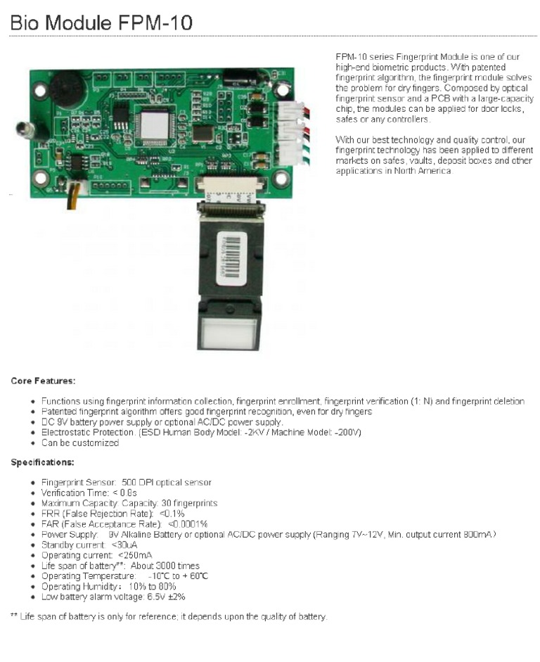 Finger Print FPM 10A Bio Module-DATASHEET | PDF