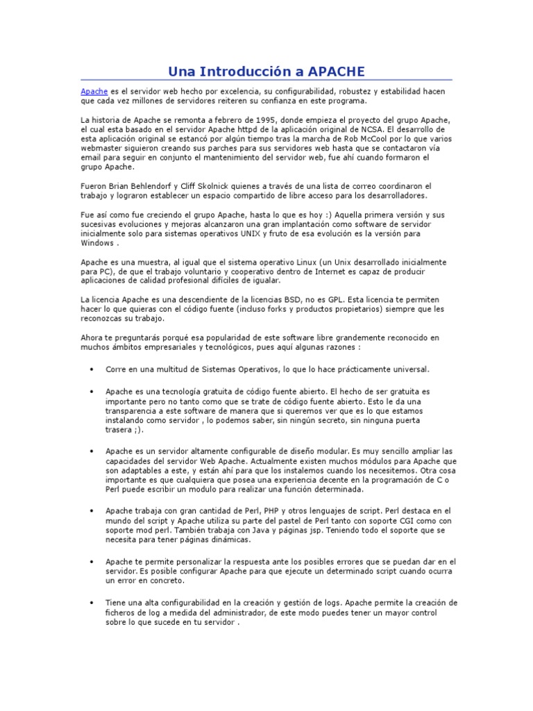Una Introducción A APACHE | PDF | Servidor HTTP Apache | Perl