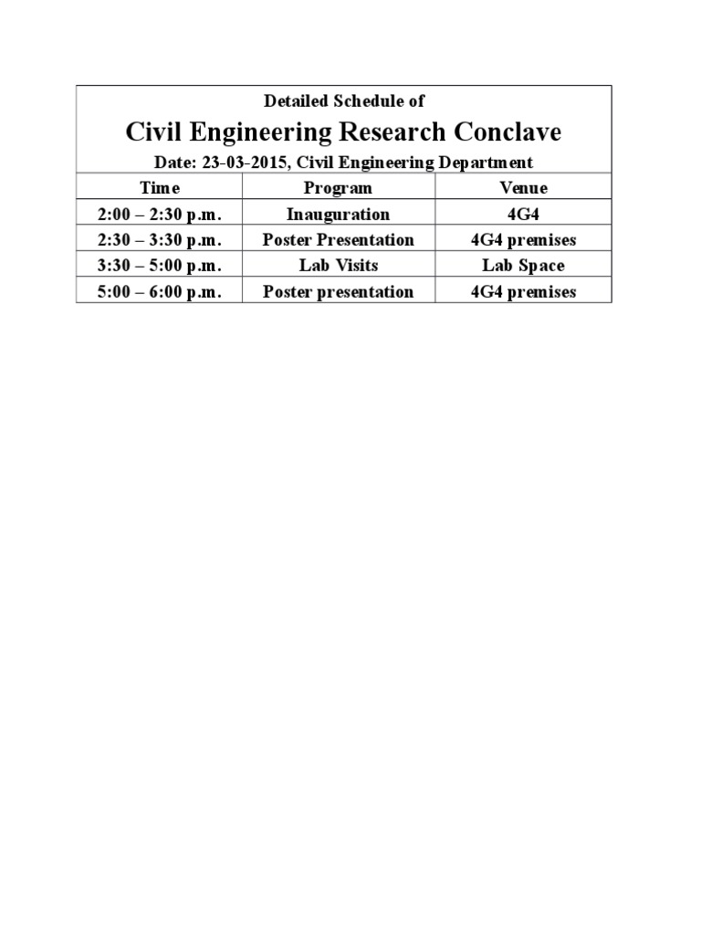 Civil Engineering Conclave Schedule | PDF | Technology & Engineering