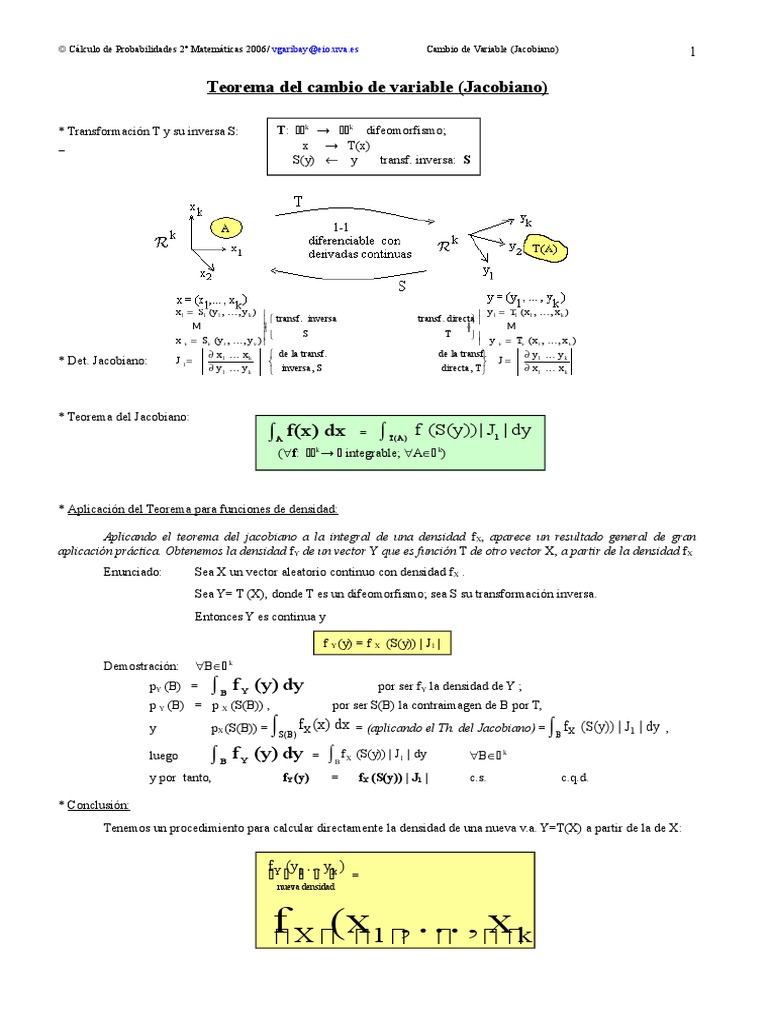 Jacobiano de La Transformación | Análisis matemático | Álgebra