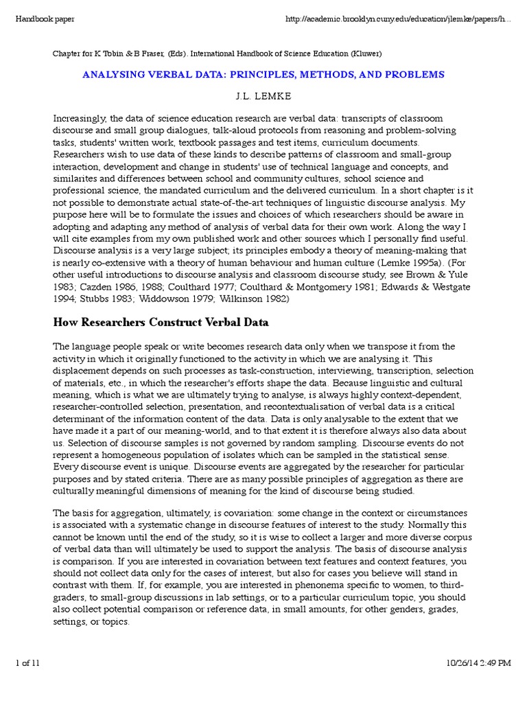 Analysing Verbal Data: Principles, Methods, and Problems | PDF ...