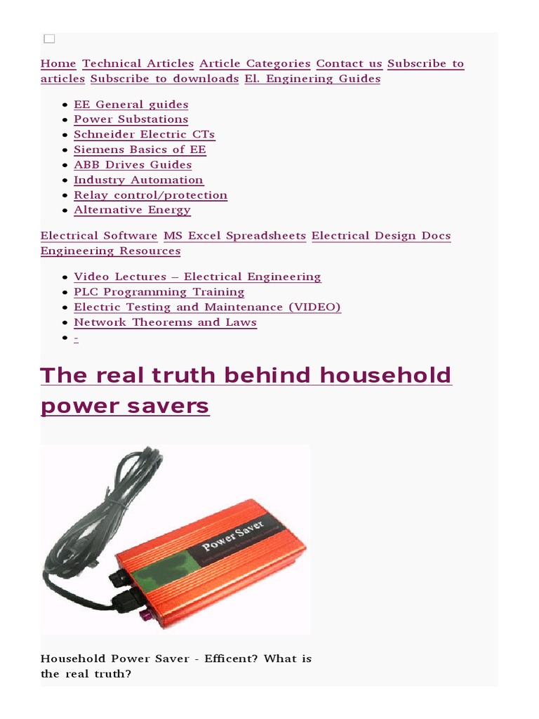 The Real Truth Behind Household Power Savers | PDF | Ac Power ...