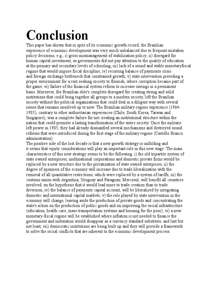 Conclusion | Economic Growth | Balance Of Payments