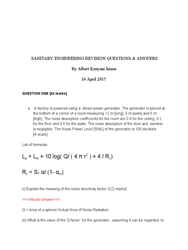Sanitary Engineering Revision Questions and Answers - 1 PDF | PDF ...