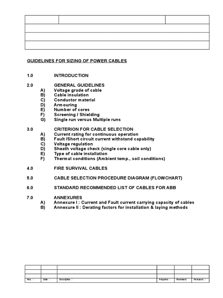 Guidelines for Sizing of Power Cables | Cable | Electrical Conductor