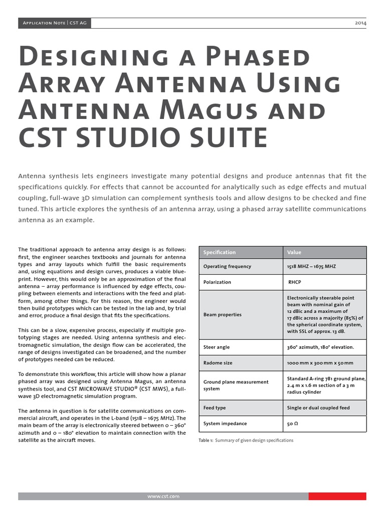 CST Application Note Designing Phased Array Antenna | PDF | Antenna (Radio) | Matrix (Mathematics)