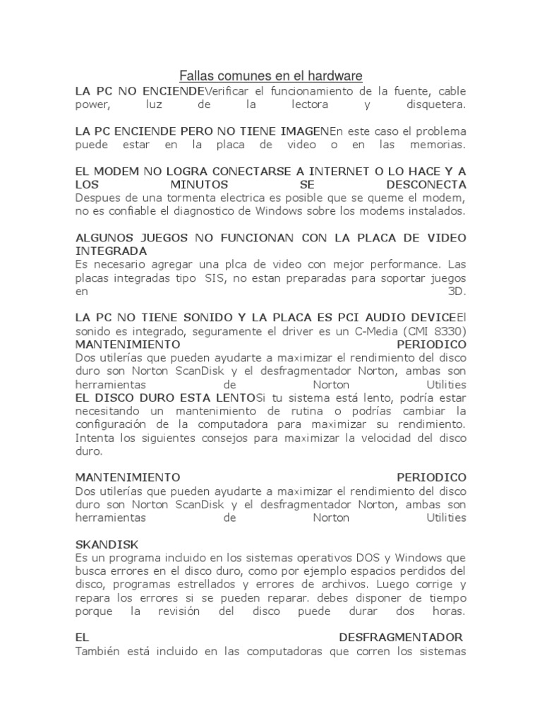 Fallas Comunes en El Hardware | PDF | Impresora (Computación) | Módem