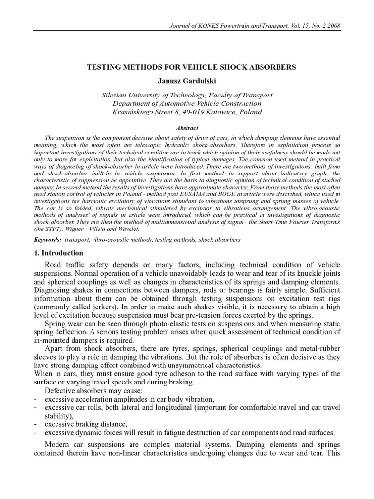 Testing Methods For Vehicle Shock Absorbers | PDF | Wavelet | Spectral ...