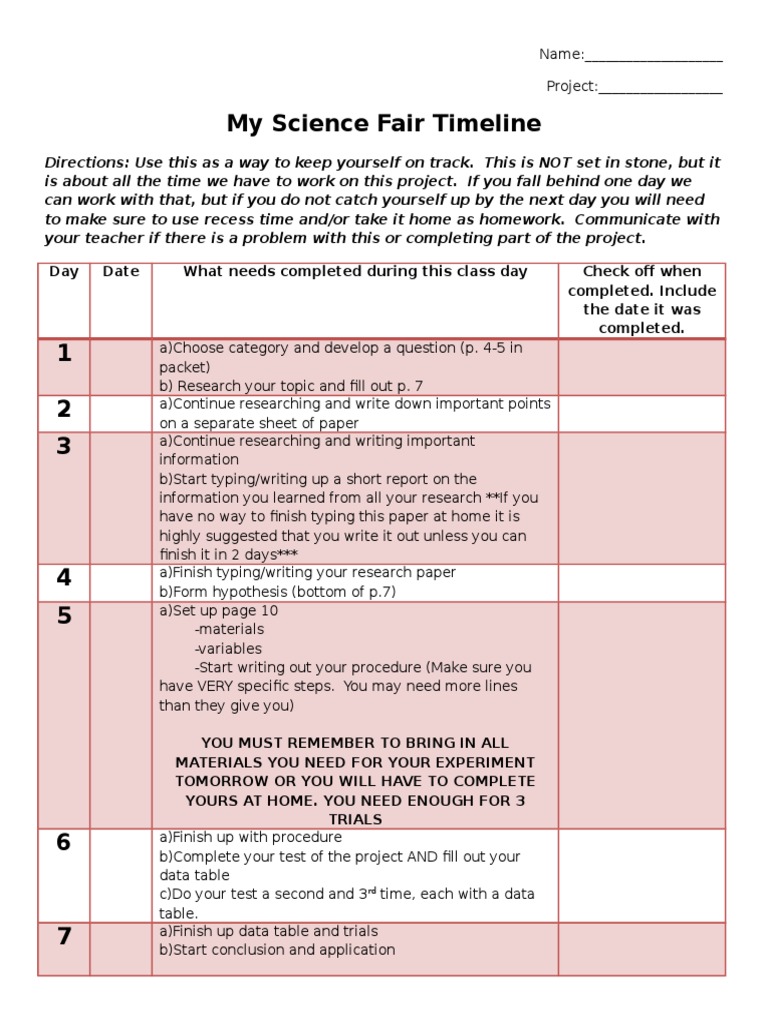 Science Fair Timeline | PDF