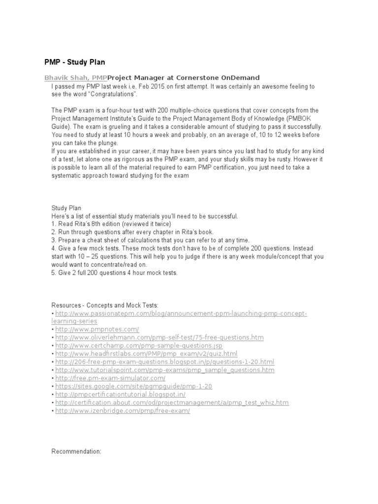 PMP Exam Study Plan and Tips | PDF | Career & Growth