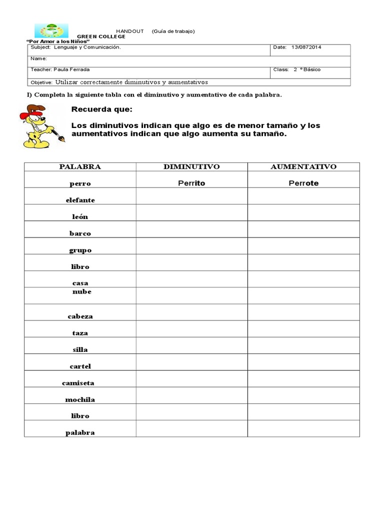 Aumentativos y Diminutivos para 2º Grado | PDF | Violencia | Idiomas