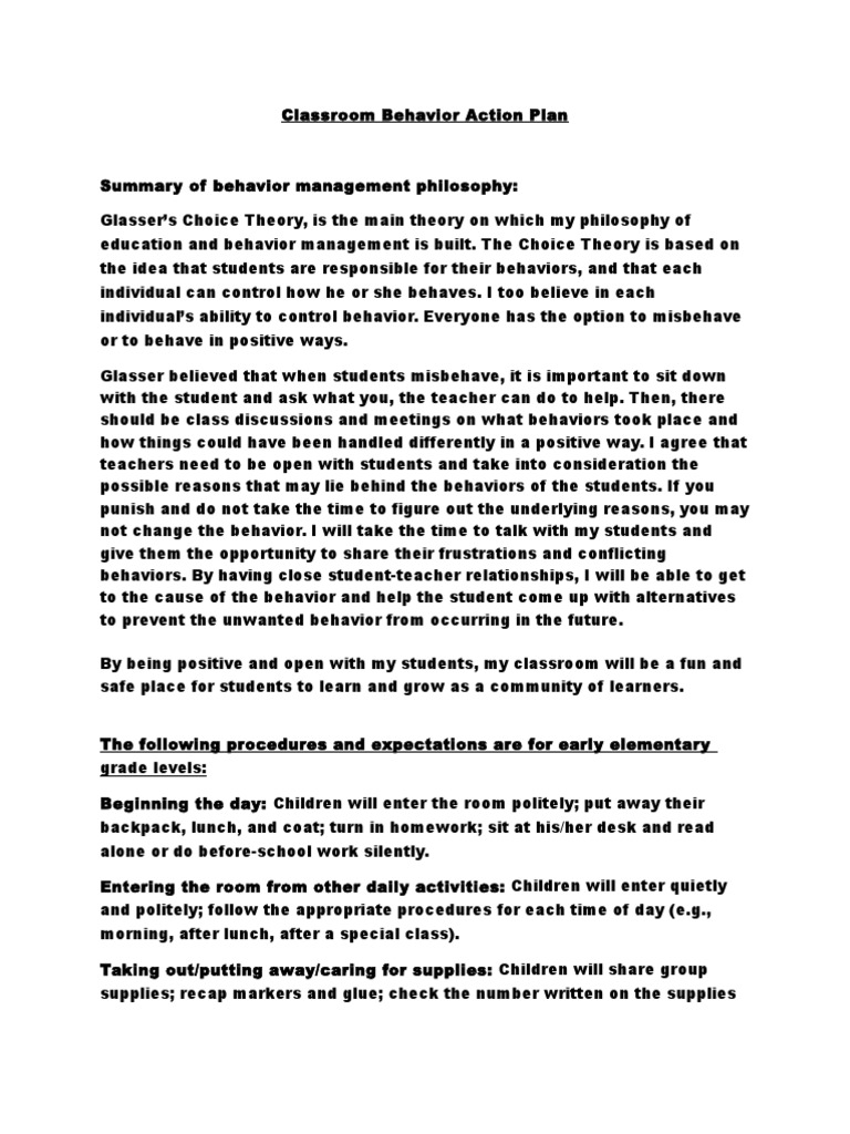 Classroom Behavior Action Plan | PDF | Homework | Classroom