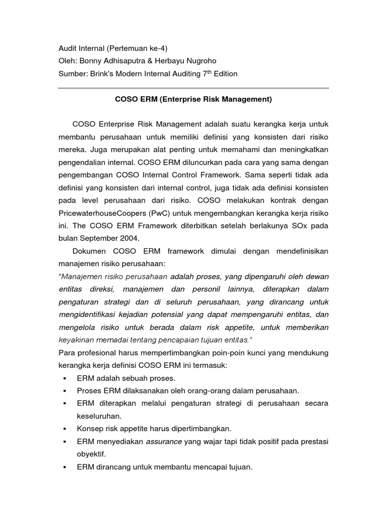 COSO Enterprise Risk Management | PDF