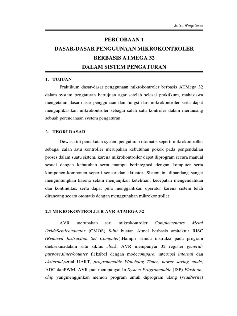 PERCOBAAN I - Dasar-Dasar Penggunaan Mikrokontroler Berbasis ATMega 32 ...