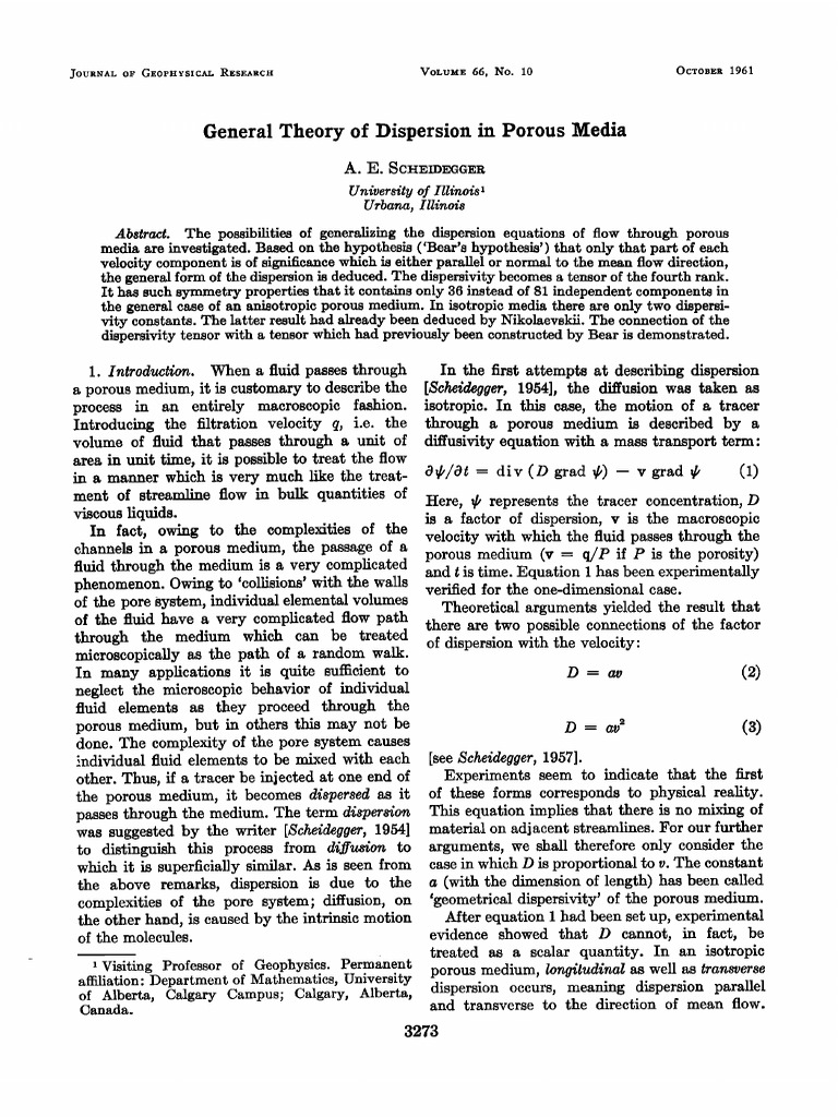 General Theory of Dispersion in Porous Media PDF | PDF | Porosity | Tensor
