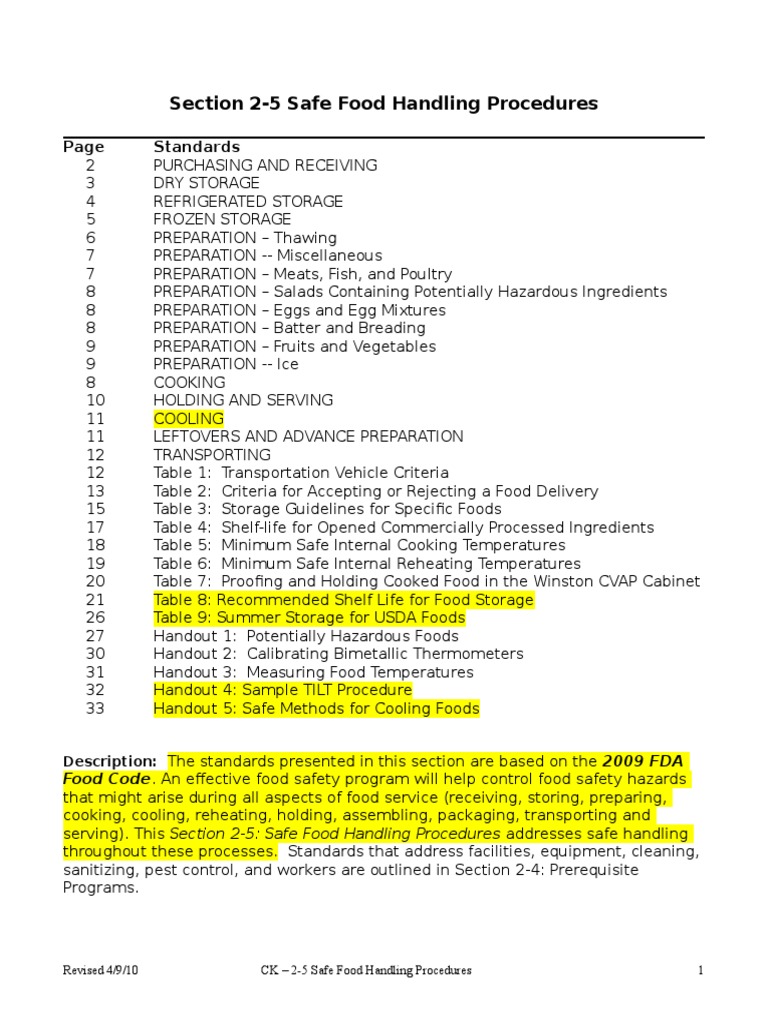 Safe Food Handling Procedures | PDF