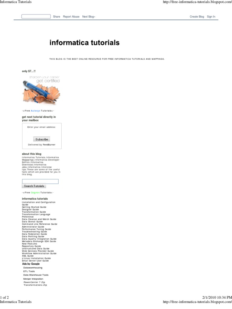 Informatica Tutorials | PDF | Data Warehouse | Computer Data