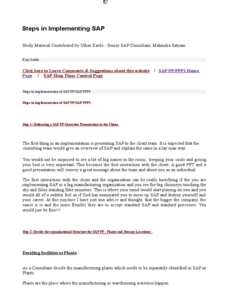 Steps in Implementing SAP PP | PDF | Warehouse | Business Process