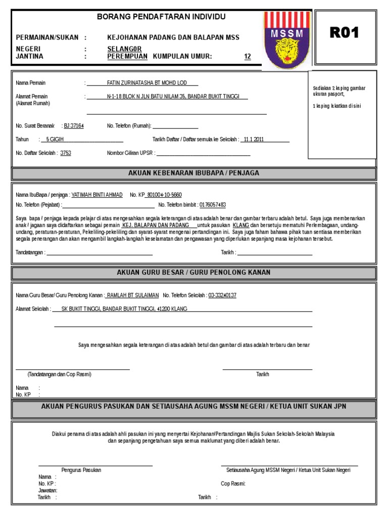 Borang R01 | PDF