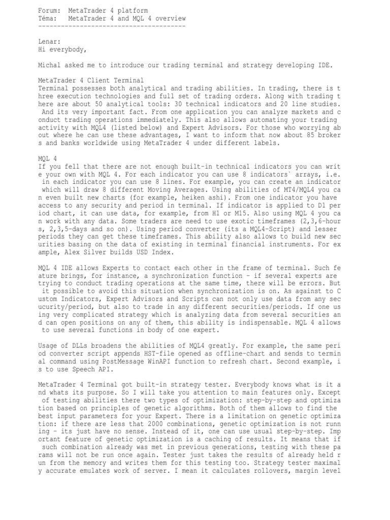 MetaTrader 4 and MQL 4 Overview | PDF | Areas Of Computer Science | Computing