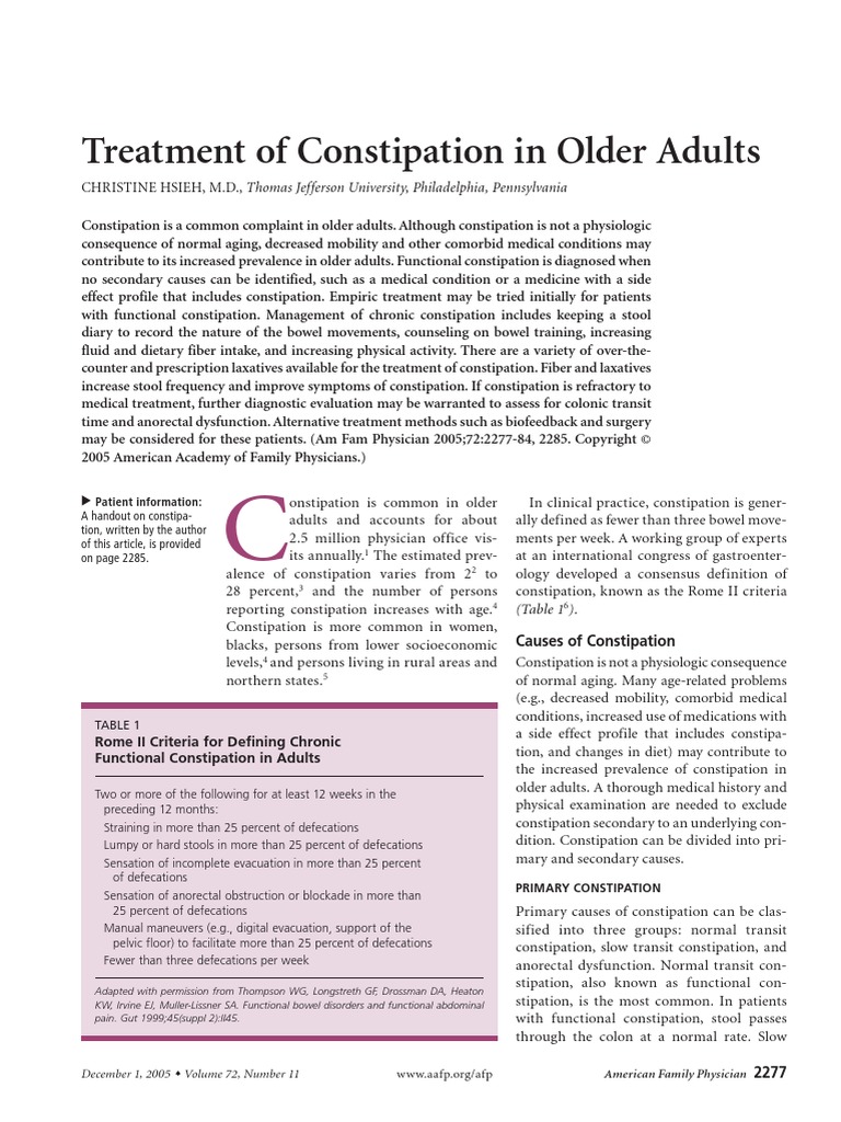 Treatment of Constipation in Older Adult AAFP | PDF | Constipation ...