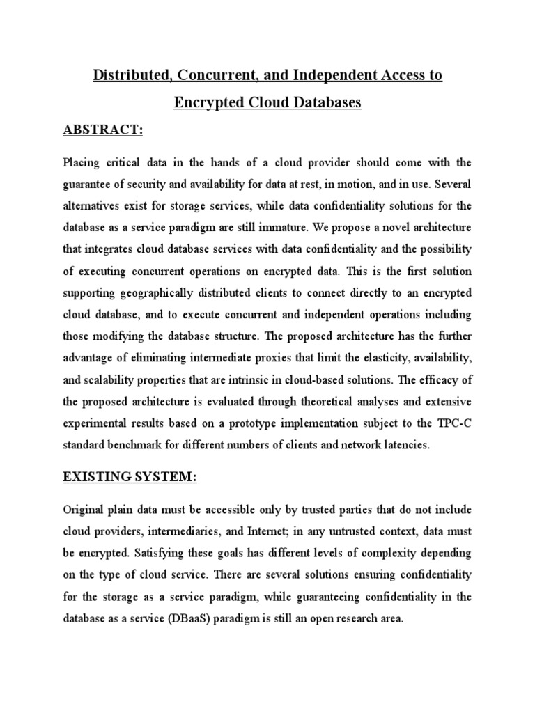 J1406 - Distributed, Concurrent, and Independent Access To Encrypted Cloud Databases | PDF ...