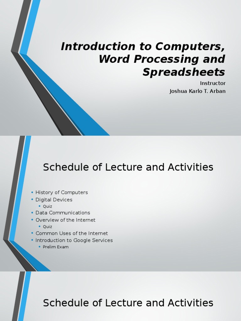 Introduction To Computers, Word Processing and Spreadsheets: Instructor ...
