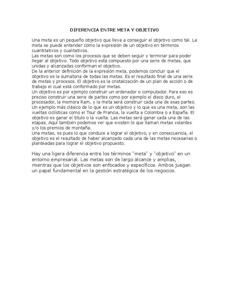 Diferencia Entre Meta y Objetivo | PDF