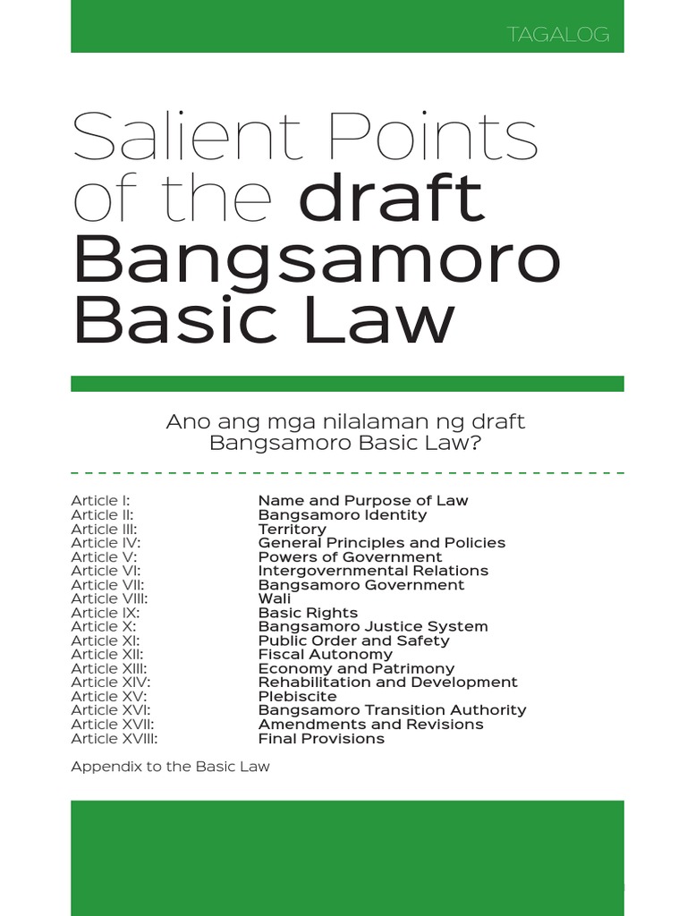 Ano ang mga nilalaman ng draft Bangsamoro Basic Law?