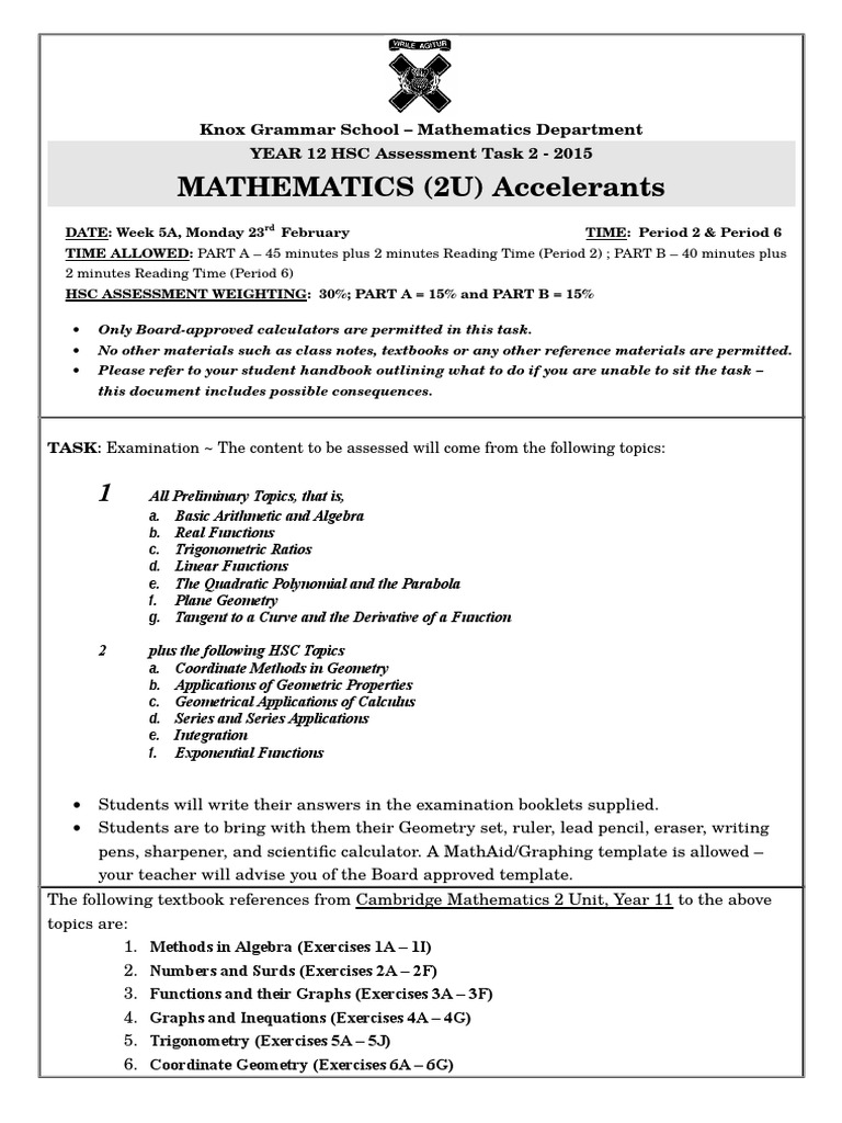 Knox Grammar HSC Maths Exam | PDF | Geometry | Calculus