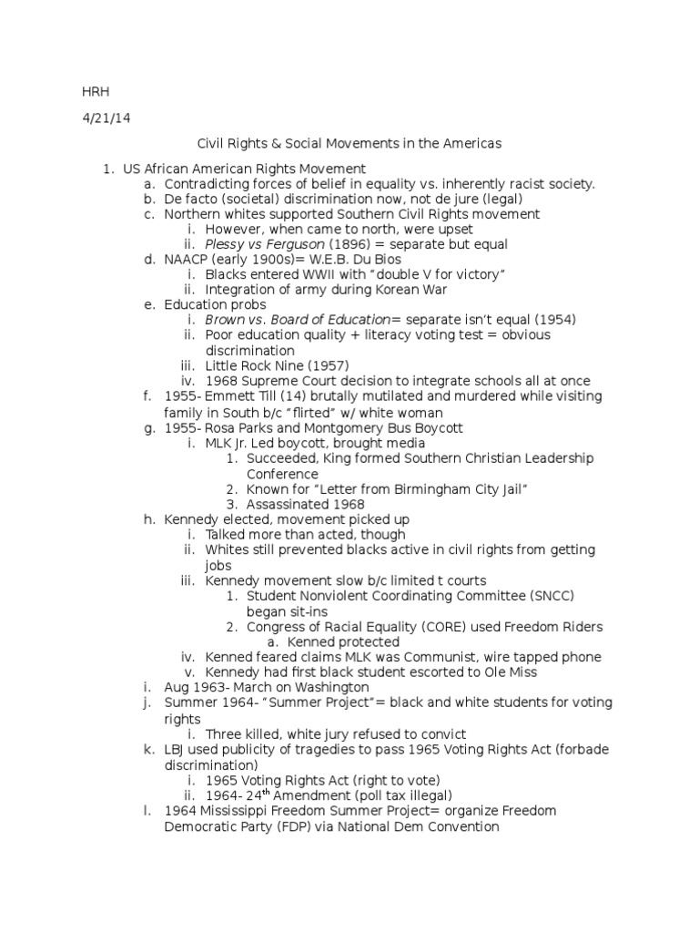 IB History of The Americas - Civil Rights Packet Notes | PDF | Civil ...