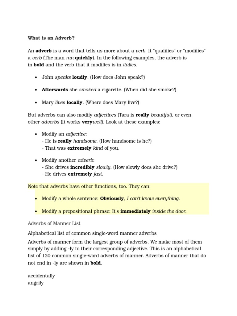 Adverbs Notes | PDF | Adverb | Linguistic Typology