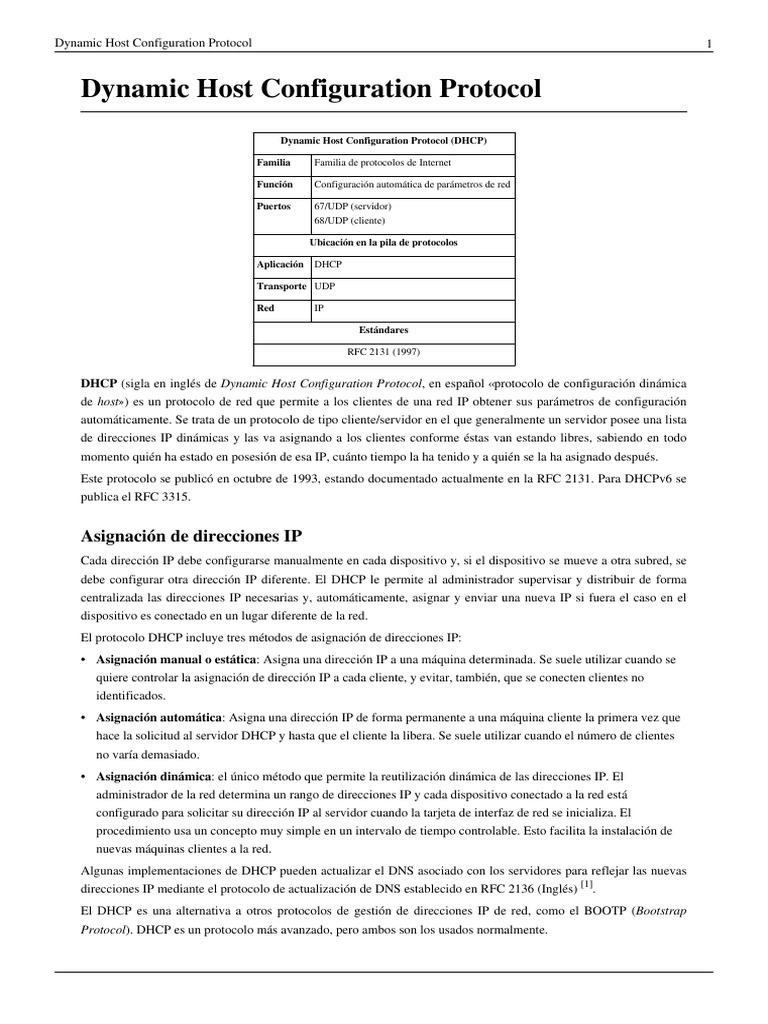 Protocolo DHCP | PDF | Dirección IP | Estándares de internet