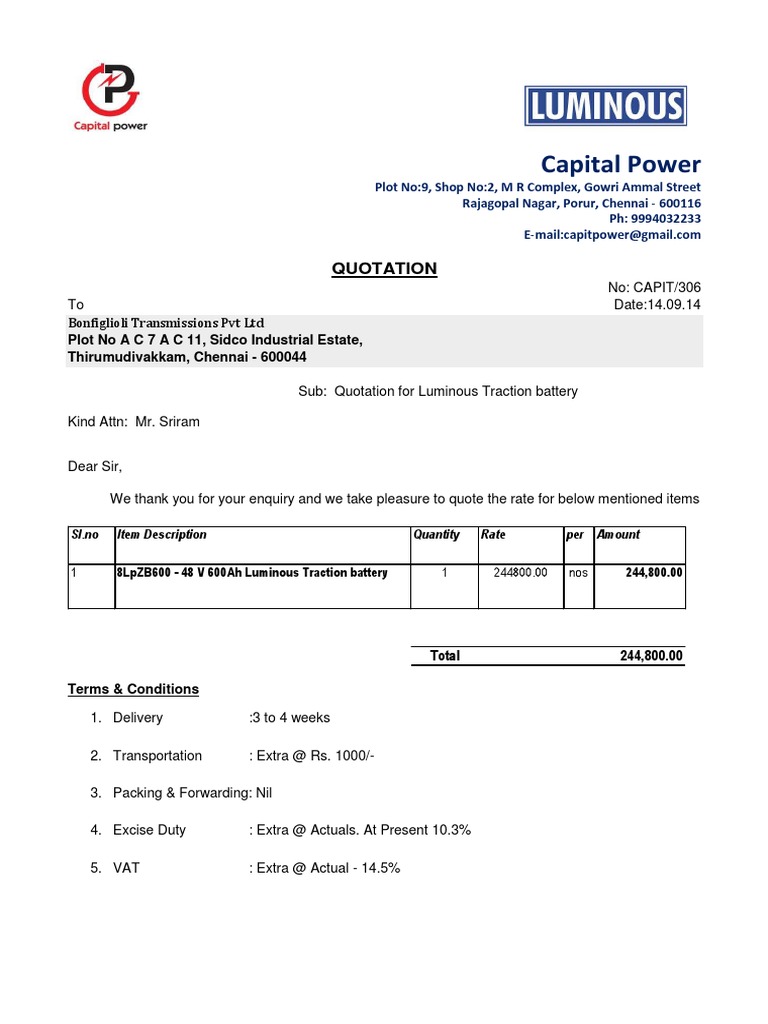 Battery Quotation | PDF