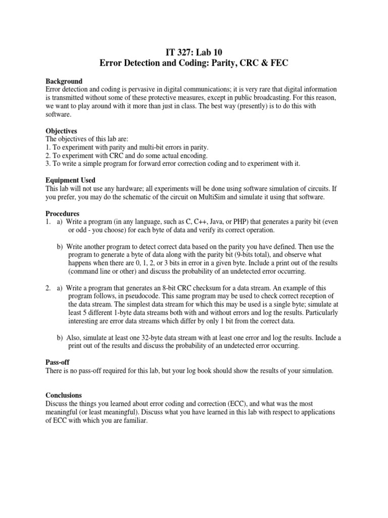 Lab 10 PDF | Download Free PDF | Error Detection And Correction ...