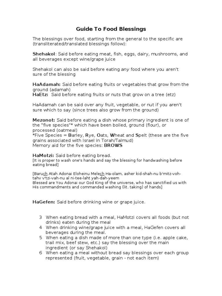 Guide To Jewish Food Blessings | PDF | Jewish Texts | Semitic Words And ...