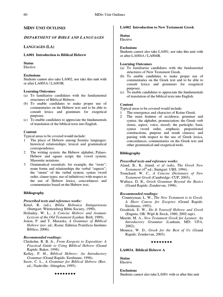 15 Mdiv Unit Outlines | Old Testament | Exegesis