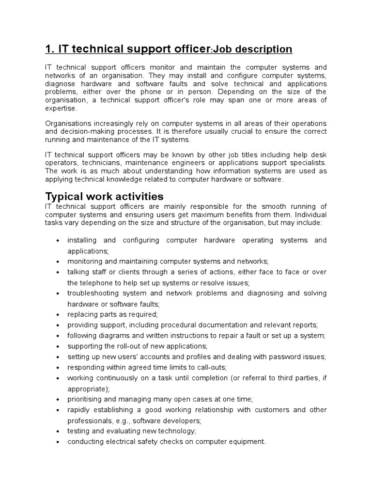 It Job Description | PDF | Technical Support | Computer Network