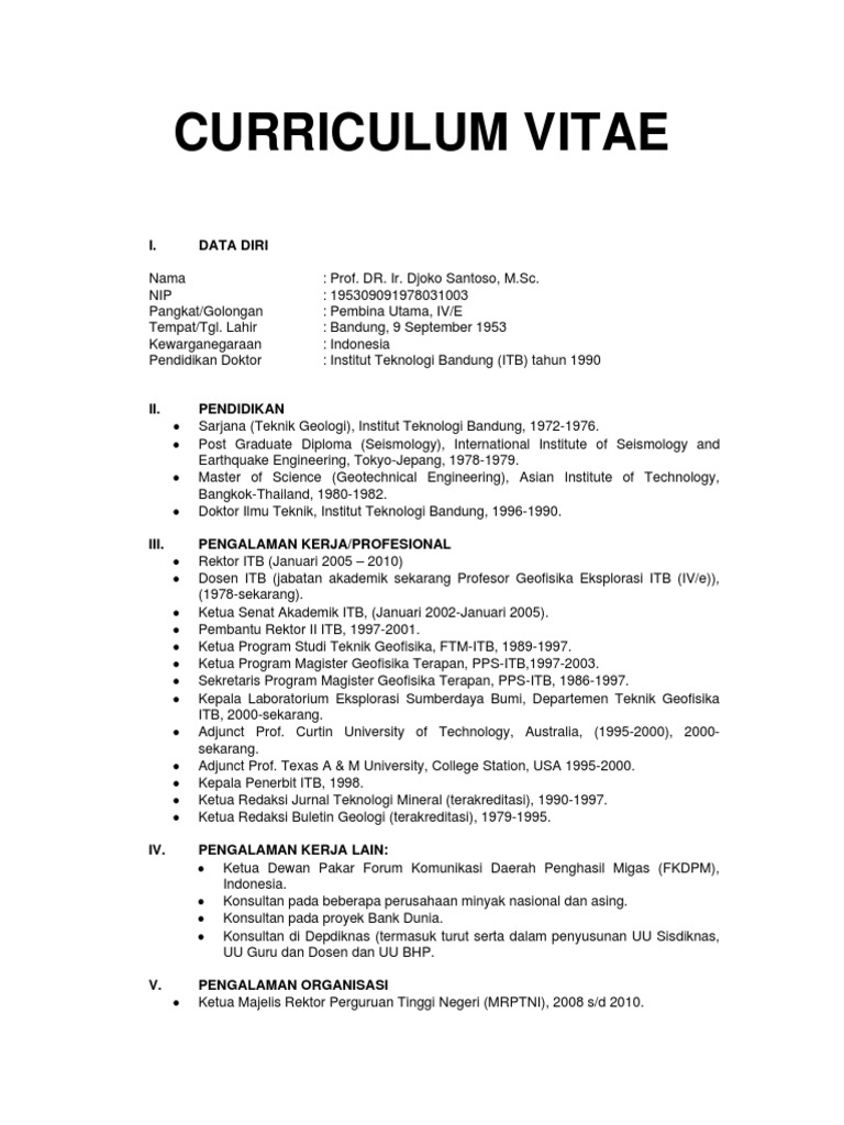 CV Djoko Santoso | PDF | Geologi | Geofisika