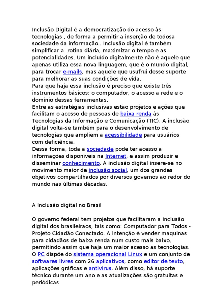 Inclusão Digital É A Democratização Do Acesso | Download grátis PDF ...